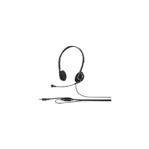 BSHSHCS100BK    スマートフォンや最新型パソコンで使える4極ミニプラグ接続の両耳ヘッドバンド式ヘッドセット