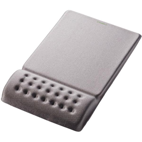 MP095GY         グレー。ディンプル加工でさらに快適、手首の疲労を軽減するリストレスト一体型マウスパッド。