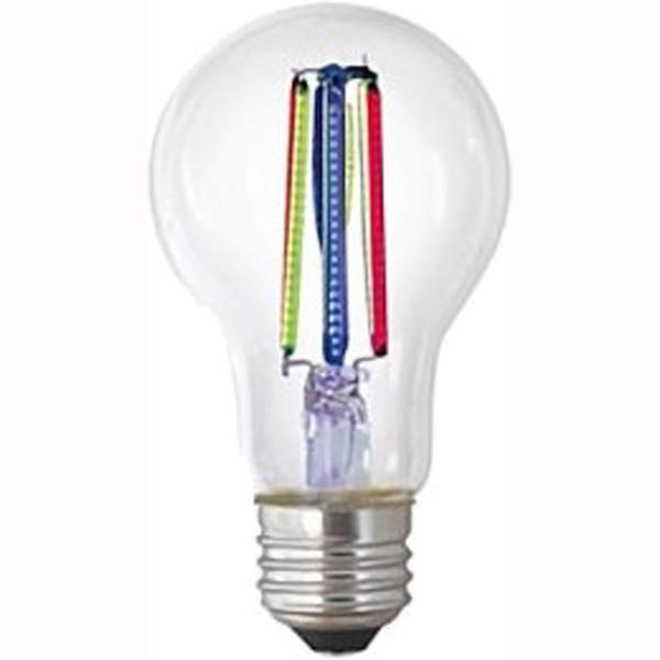 LDA6RAINBOWTM   フィラメント形ＬＥＤの光源を赤・青・オレンジと同時に発光させ、まさに虹のように各色の光を発光します。