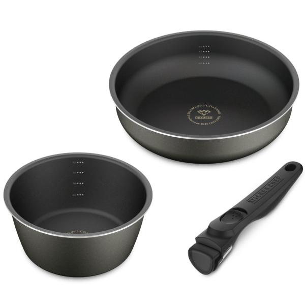 DCGS3S          ダイヤモンドコーティングを使用した、こびりつきにくく丈夫で長持ちするフライパン・なべのセット