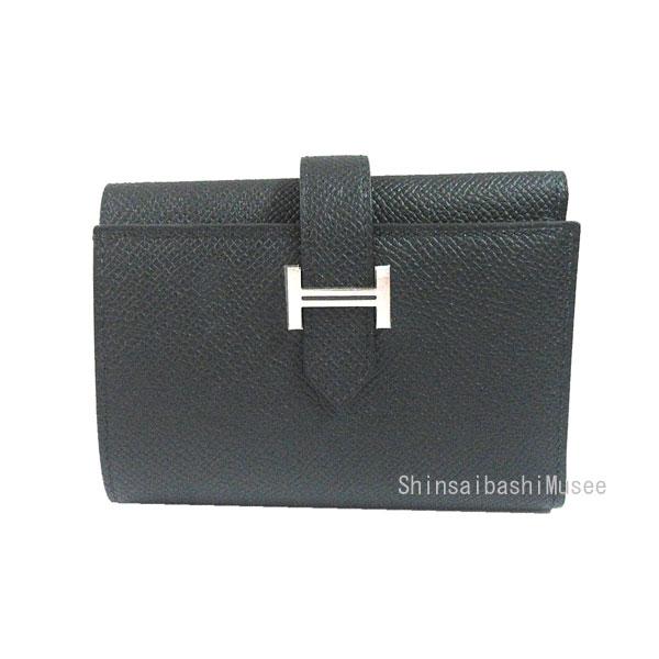 ≪ 新品 ≫ HERMES　エルメス　ベアン コンビネ 三つ折り ミニ財布 黒ブラック エプソン シルバー金具 箱 リボン ラッピング ベアンミニ K刻印 ≪Brand new≫ HERMES Bearn Combine Black Sil...