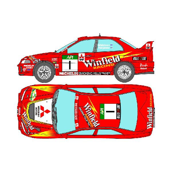 1/24三菱ランサーevo.4'97オーストラリアデカールです。デカールのみです。ウインフィールドの赤は外側だけで内部は通常の白い塗装のままです。