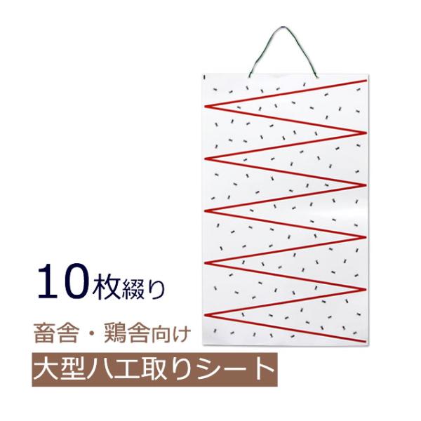 【通常在庫品】【吊るす式  シート枚数：10枚】・大型カレンダーサイズのハエ取り紙。・カレンダーをめくるように、粘着紙を交換。・鶏舎、畜舎、馬舎などハエが多数発生するところに最適。・ハエ以外にハチやアブ、ユスリカなども捕獲。■サイズ:400...