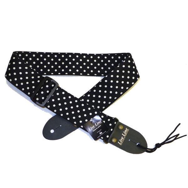 LS2000シリーズ /レザーエンド長さ調節範囲：79〜140cm (エンドピン穴間を計測)幅：50mmエレキギター アコースティックギター ベース ストラップ 水玉 黒 白 ドット※ゆうパケット、または定形外郵便で発送致します。配達日時の...