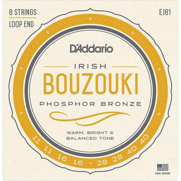 アイリッシュブズーキ用弦フォスファーブロンズ弦、8Strings、ループエンド暖かくブライトなトーンゲージ　D:0.0110/0.0110、A:0.0160/0.0160、D:0.0280/0.0280、G:0.0400/0.0400