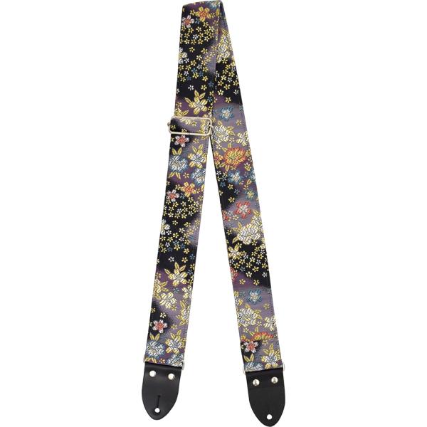 日本を代表する絹織物「西陣織」の布で作ったギターストラップ。色とりどりの先染め糸を用い、彩り豊かに緻密に織り上げられる文様の美しさを生かした一品です。金や銀の糸が織り込まれているため、ライトが当たるとキラキラと光り演奏会などでも存在感を発揮...