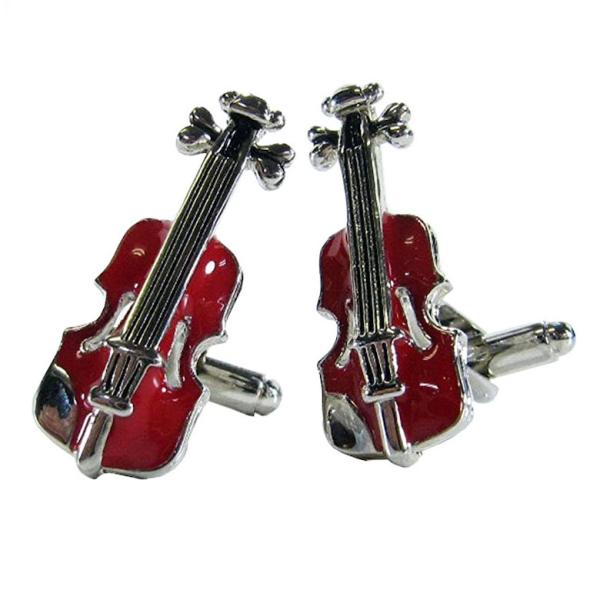 ・おしゃれなバイオリン柄のカフスボタンです。2個1セット・バイオリン部分サイズ：約10mm x 27mm
