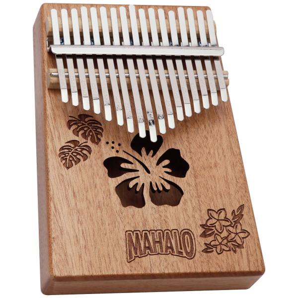 <カリンバ>ウクレレでメジャーな木材「マホガニー」を使用。癒される様な優しい音色。ハワイの伝統的なモチーフを本体にデザインし、ハワイを感じられるカリンバに仕上げました。お家からアウトドア、一人でも、ウクレレとセッションでも、「い...