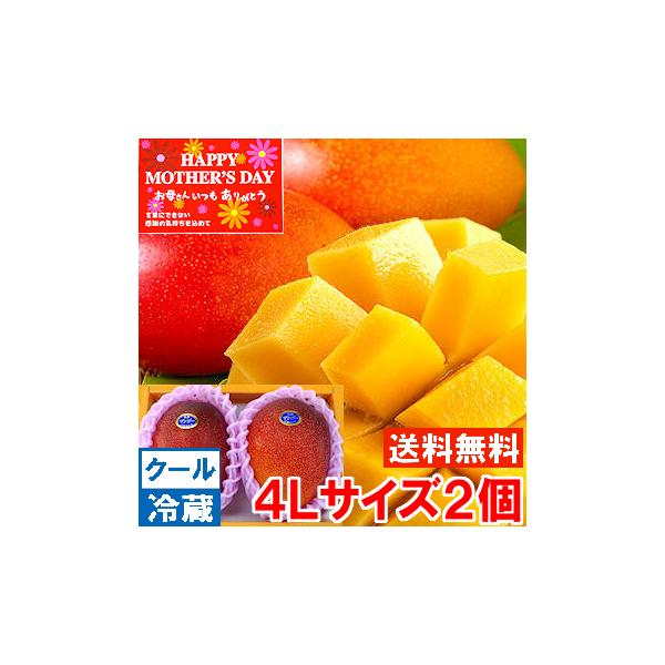 ●商品内容：宮崎産完熟マンゴー秀品4Ｌサイズ 500g以上×２玉母の日メッセージカード・化粧箱入り●配送について：ヤマト・ゆうパック冷蔵便●送料について：送料無料北海道・沖縄・一部離島1,000円●配送期間母の日ギフト・・・5月7日〜5月1...