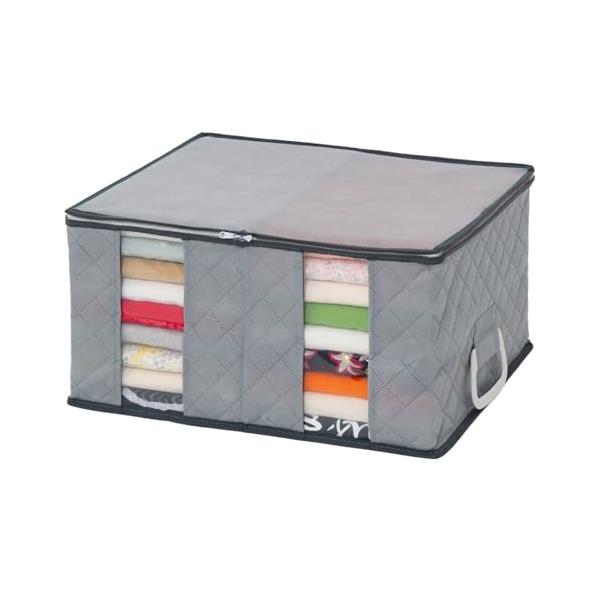 商品仕様:サイズ/約幅48×奥行25×高さ35cm、内容/1枚、カラー/グレー、材質/ポリプロピレン・ポリエチレン、収納目安/薄手シャツなら約2428枚・セーターやトレーナーなら約68枚通気性の良い不織布製の衣類収納ケース:通気性が良く、湿...