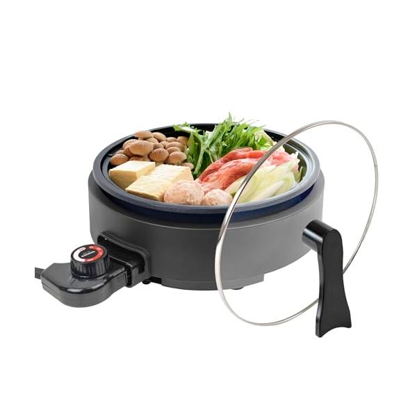 電気グリル鍋「焼く」「煮る」「蒸す」がこれ1台で楽しめる電気グリル鍋。深型プレートなので、餃子や焼肉はもちろん、お鍋やおでん、煮込み料理も作れ、卓上で様々な料理が楽しめます。ふたの置き場所に困らないふたは取っ手がスタンドとなり自立するのでキ...