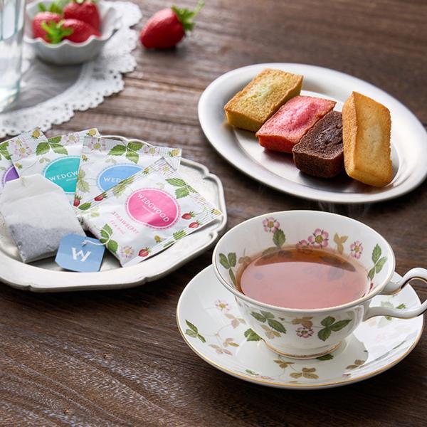 ストロベリー、プレーン、ピスタチオ、チョコの4種類のフィナンシェと、ウェッジウッドの代表柄「ワイルド　ストロベリー」の可愛らしいパッケージの4種類のティーバッグをセットしました。●内容：フィナンシェ(ストロベリー・プレーン・ピスタチオ・チョ...
