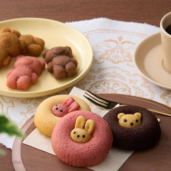 焼菓子専門工房で作る味の掛け合わせにこだわったクマ型フィナンシェと国産小麦100％のクマやウサギのドーナツ。愛嬌のあるかわいい見た目は、食べるのがもったいなくなるほど。小物入れにも使えるアニマルＢＯＸでお届けします。かわいいボックスがギフト...