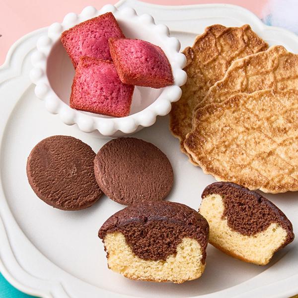 ふんわり2層のチョコカップケーキ、濃厚なチョコレートの風味が特徴の焼きショコラ、焦がしバター香るキャラメリゼされたワッフルクッキー、いろどりプチサイズのフィナンシェ。楽しさ詰まった、魅惑のお菓子たちで、笑顔の時間をプレゼントします。チョコを...