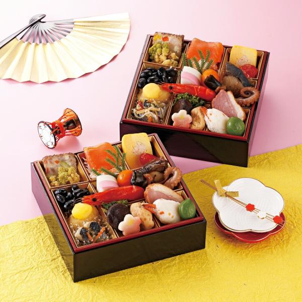 【ご予約は12/15(火) 15時まで】伝統的な食材を一人分づつ彩り良くお重に盛り付け、個食タイプの二段重にしました。少人数のご家族や親族の集まり等、ライフスタイルに合わせて楽しめるお節です。●特定原材料：小麦、かに、卵、乳成分、えび、さけ...