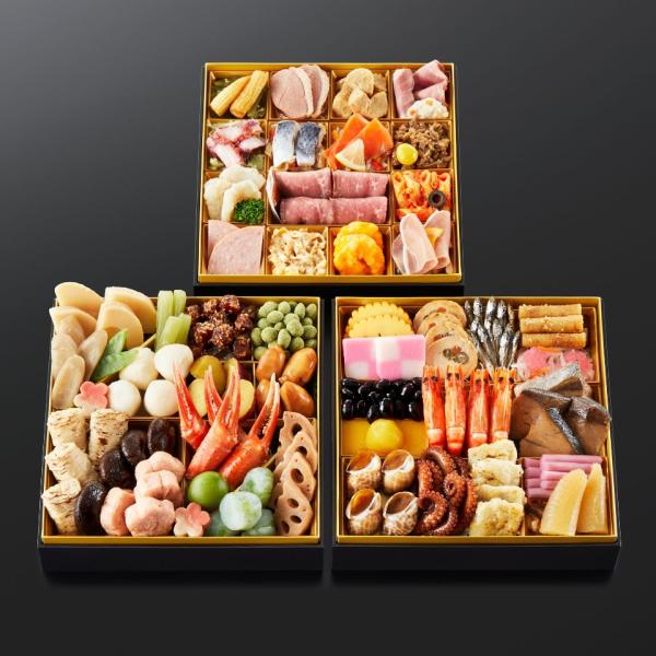 【ご予約は12/26(土) 15時まで】お酒と共にお楽しみいただけるよう、伝統的なおせち料理に加え酒の肴が充実しています●特定原材料：えび・かに・小麦・卵・乳成分・いか・オレンジ・牛肉・ごま・さけ・さば・大豆・鶏肉・豚肉・もも・りんご、ゼラ...