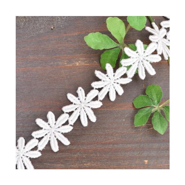 ＃ゆうパケット6点可とってもかわいい光沢のあるケミカルレース幅約2.7cm　長さ約4.5ｍ(ちょっぴり大きめのお花】カットしてモチーフとしても使えます。その場合、１５０枚以上のモチーフができます。