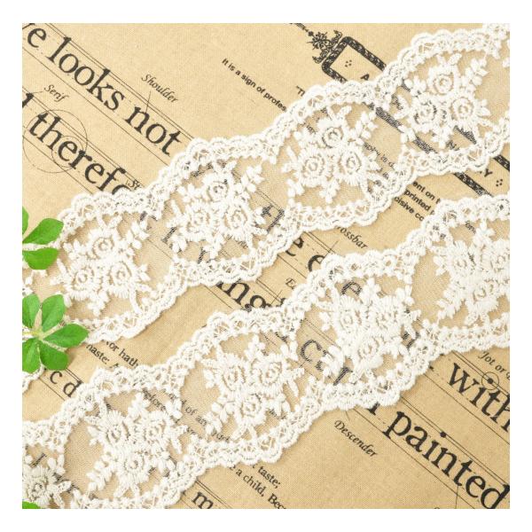 #ゆうパケ4点可薔薇の綿糸刺繍チュールレース長さ5ヤード（約4.2m）です。お色はナチュラルな生成り。お洋服やインテリア素材に・・・たっぷり5ヤード入っております。アイデア次第で色々とお使いいただけます。