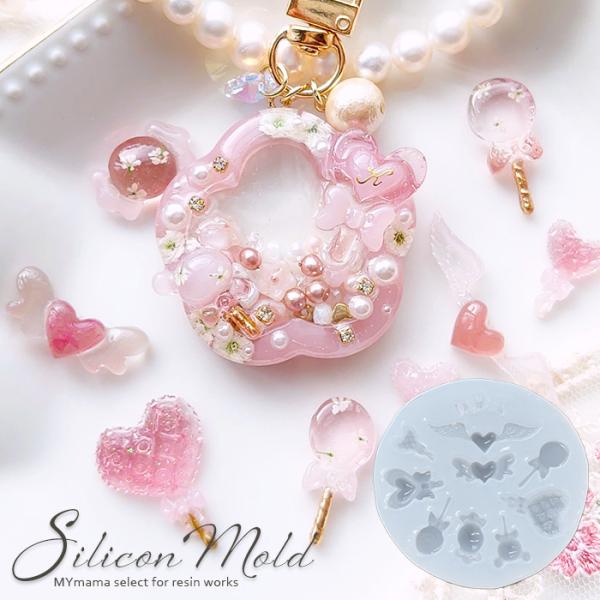 シリコンモールドスティックキャンディ モチーフ#ゆうパケ12点可小さめキャンディモチーフが作れるシリコンモールド。小さいのに立体的で繊細なデザインのモチーフが作れます♪指先に乗るサイズで扱いやすく、デコパーツやサブパーツにピッタリ！