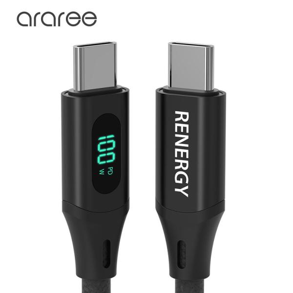 type c 充電ケーブル araree [RENERGY] LED デジタルディスプレス付き 100W C to C ケーブル（1.2m）E-Mark PD/PPS対応 type c to type cケーブル USBC ケーブル ゲーム...