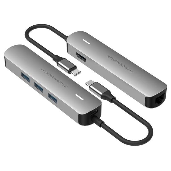 USB Type C hub ハブ HyperDrive 6in1 USB-C Hub 急速充電可能 高速データ転送 4K高画質 LANケーブル 持ち運びに便利 PD機能 HDMI変換アダプター HD出力 USB 3.0 USB-C HYP...