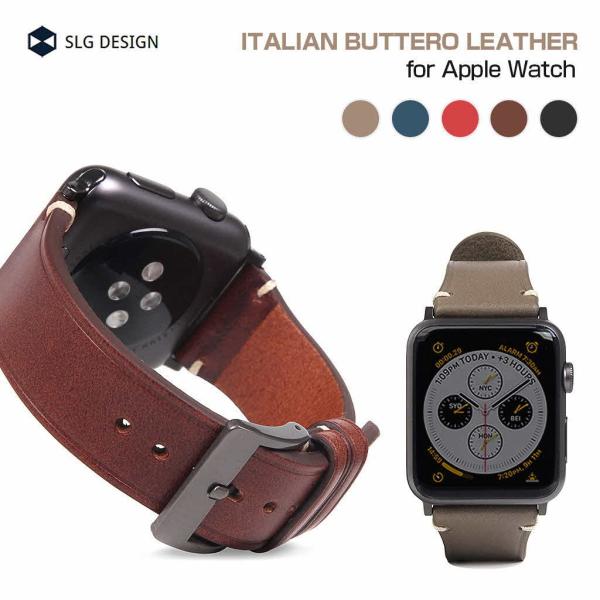 apple watch 本革 バンド Ultra 49mm, 45-38mm (Series 1-8,SE) SLG Design Italian Buttero Leather Strap |  ベジタブル イタリア製 革 アップルウォッ...