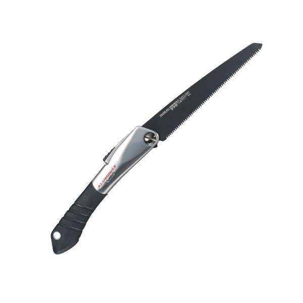 しっかり握れ、滑りにくい、エラストマー樹脂によるアール形状グリップ採用切りしぶりがなく、ヤニが付着しにくい独自開発のフッ素ブラック塗装刃2段ストッパー付なので、切断の状態に合わせて2段階の刃角度調節ができます【仕様】用途：仮枠・剪定用鋸（ア...