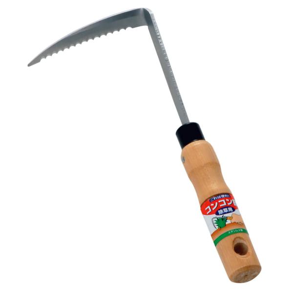 【特長】コンコン鎌ステンレスは、波刃で草に絡みが良い鎌で、コンクリートの間に生えた雑草などをコンコンとするような感じで除草できます。頭には錆びにくく切れ味の良いステンレス（SUS420J2）を使用しています。【仕様】重量：100g頭のサイズ...