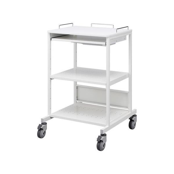 ●立ち作業に最適なハイスタンドラックです。●検査機器、操作機器、レーザープリンターなど一式を収納し、移動させて使用できるラックです。※重心位置が高くなった際、段差などを乗り越える場合は転倒にご注意ください。●移動に便利な大型キャスター（直径...