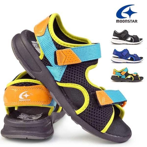「ムーンスター」のキッズ・ジュニアサンダルです。シンプルなアウトドアデザインで夏の装いにピッタリ。足のかたちにフィットしやすく、脱げにくい二本バンドのマジック式。中敷きにも楽しい柄付きで、普段使いにもレジャーにもおすすめの一足。キッズからジ...
