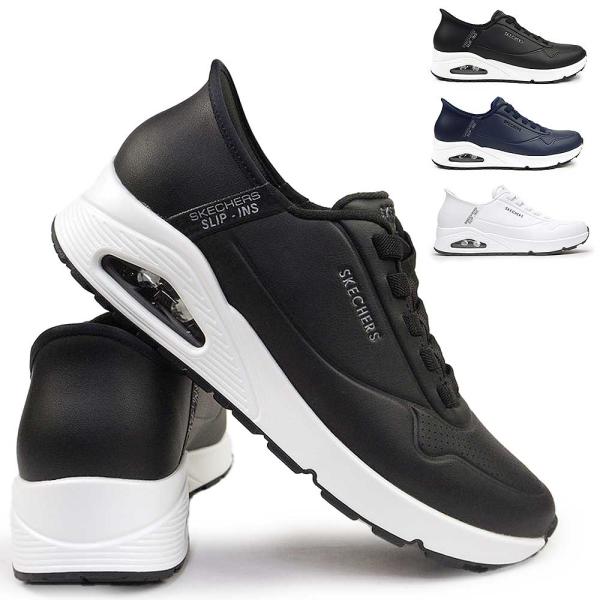 快適な外出にぴったりなハンズフリースニーカーの代名詞、スリップインズ。気軽にサッと履けるストレスーフリーなエアバッグミッドソール搭載モデル。なめらかな高級感ある人工皮革のアッパーにストレッチレースを配したコートスタイルスニーカー。エアクール...