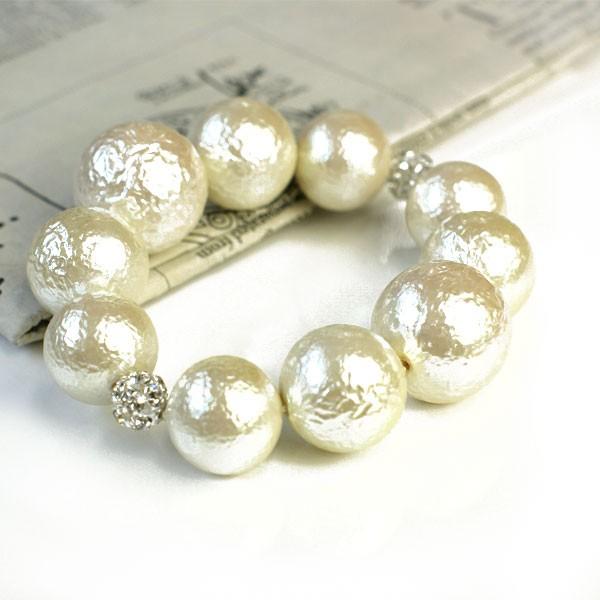 ■シュリンクパール　ブレスレット　20mm 18mm 16mm　表面に凹凸があり、軽くて固いシュリンクパール 大きめのシュリンクパールをグラデーションセットしロンデルと合わせたデザイン■シュリンクパール 20mm 18mm 16mm■ロンデ...