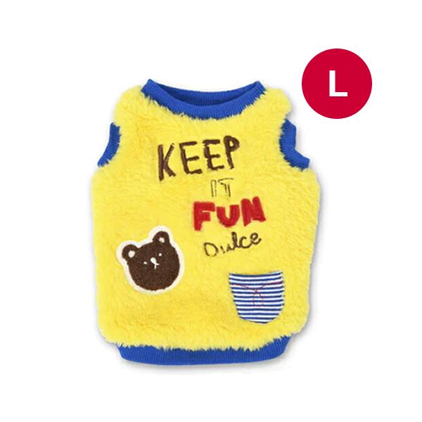 くまさんワッペンや刺繍などポップでかわいいデザインふわふわした肌触りの良いボアを使用したワンちゃん用タンク。そでや首元のリブには差し色をプラス【素材】ポリエステル 100%【サイズ：L】着丈：28-30cm胴回：41-43cm首回：29-3...