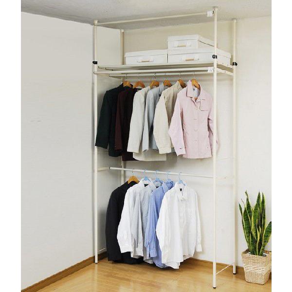 【発売日：2014年06月06日】壁面を利用し、お部屋のスペースを有効活用できる、突っ張り式クローゼットハンガー天井までたっぷりと収納でき、耐荷重も全体で約８０ｋｇと丈夫な設計で安心です商品サイズ：約W120×D55×H207〜265cm(...