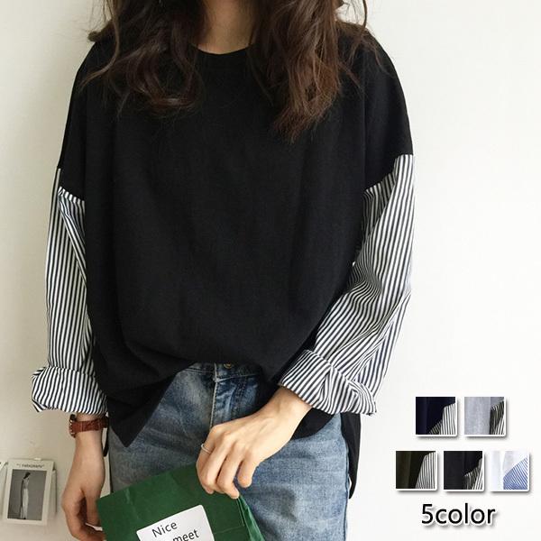 カットソー レディース 長袖 春 シャツ 異素材 切り替え カットソー レディース 長袖 春 シャツ 異素材 切り替え