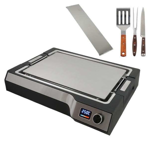 本格的な鉄板焼きが楽しめるホットプレート！家庭用鉄板ステンレスプレート  おうちで手軽に本格的な鉄板焼きを楽しめる、鉄板焼きプレート！自宅でのグリルプレートとしてはもちろん、レストラン気分も味わえます。最大250℃までの高温調理が可能で、B...