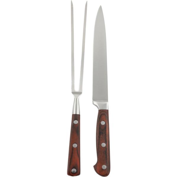 家庭用鉄板ステンレスプレートに最適！ナイフ＆ミートフォークセット 鉄板焼きで焼いたステーキやお肉を切り分けるのに最適な、ステーキナイフ＆カービングフォークの2点セット。ステーキのカットはもちろん、海鮮やチキンなどの切り分け・取り分けにも活躍...