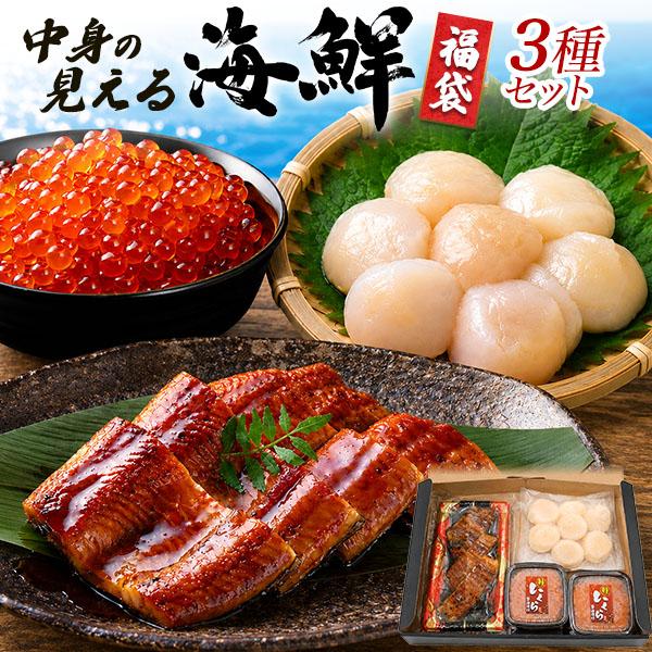 【発売日：2026年07月17日】海鮮ギフト お中元 土用の丑の日 内祝い 誕生日 贈り物海鮮福袋 海の幸3種セット お取り寄せグルメうなぎ蒲焼き いくら醤油漬け 生ホタテ国産カットうなぎ蒲焼き 鮭いくら醤油漬け 北海道産生ホタテを詰め合わ...