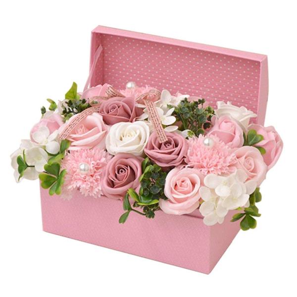 ポピー名古屋 ソープフラワー シャボンフラワー 造花 ギフト プレゼント フラワーボックス バラ box 約20cm SBL-115 ピンク