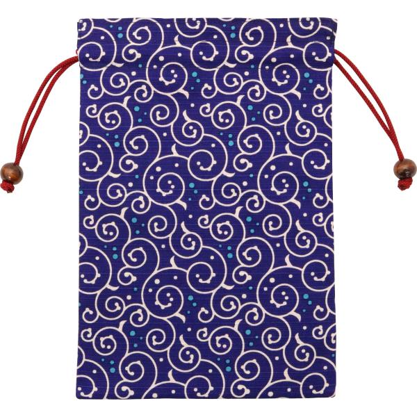 京佑　Kyoyu　 日本製 御朱印帳 巾着 袋 ケース 入れ ご朱印帳 和柄 ドット 唐草 紺 18×26.5cm