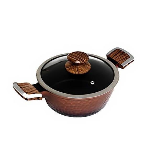 ●槌目とグラデーションブロンズカラーの高級感ある両手鍋。●つまみとハンドルは木目調仕様。●持ちやすいつまみを使用し、ガラス蓋付で調理中の様子も確認しやすいです。●持ち手接続リベット金具を使用していない為、洗いやすく衛生的です。●アルミキャス...