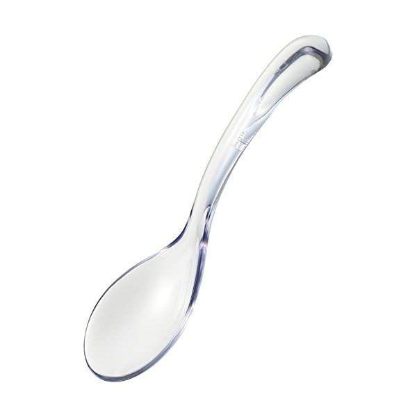 ガラスのように透明で丈夫なレンゲすくいやすい形状で便利に使える料理の取り分けに便利な大きめサイズ別売りの穴あきタイプと一緒に使うとより便利に使える【商品仕様】サイズ：約全長24.5×幅6cm重量：約50g素材・材質：飽和ポリエステル樹脂生産...