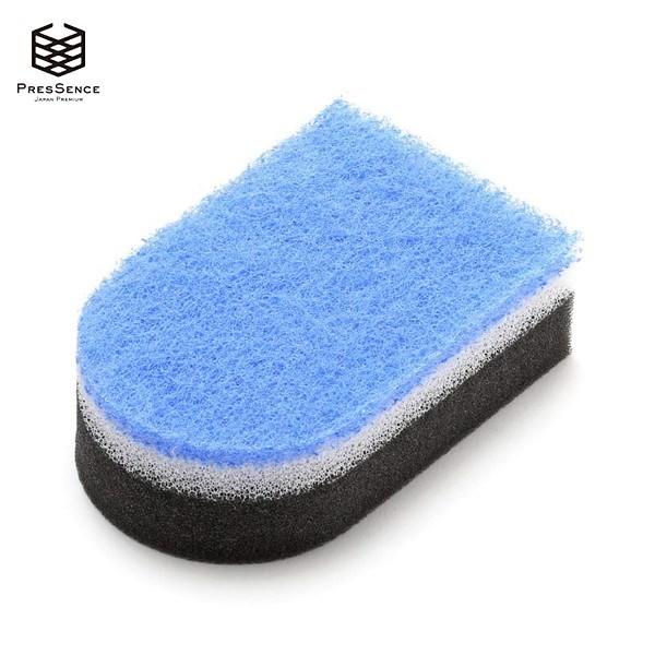 PRESSENCE『磨く』スポンジ●1層目「カラー部分」：この不織布は「マイクロビーズ入り」で、研磨力、耐久性に優れたナイロン製です。しつこいこびりつき汚れにむいています。角の無い丸いビーズですので、優しく擦り落として頂き、コーティング剤の...