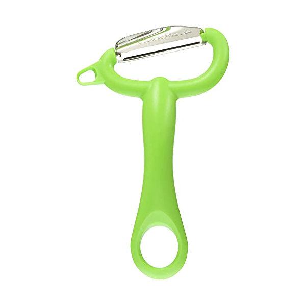 新設計の刃を本体に斜めにセットした斬新なフォルム。ステンレス刃物鋼の刃で切れ味もバツグンむいた皮がサッと離れる作業性の良さ握りやすく、手にフィットするハンドルじゃがいもの芽取り付き【商品仕様】サイズ：約14×8.4×2.7cm本体重量：26...