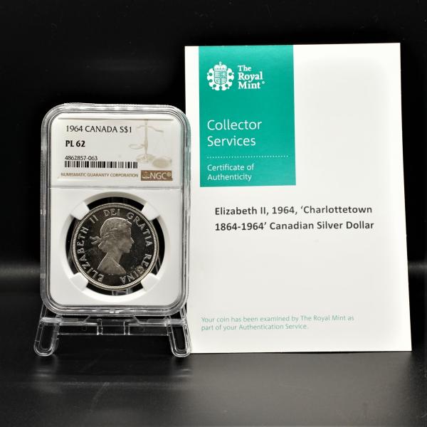 1964 Elizabeth ii Charlottetown Centenary Silver Dollar NGC PL62発行年：1964年発行国：カナダ額面：＄１材質：シルバーグレード： PL 62鑑定枚数：9枚鑑定機関：NGC鑑定...