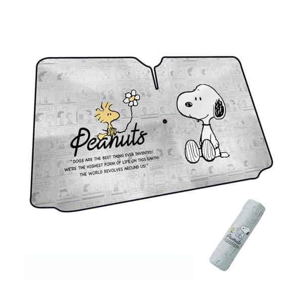 スヌーピーコミックグレー/M/7607-07GY・Size:MStyle:スヌーピーコミック・スヌーピーデザインの折りたたみ傘型サンシェード！パッと開いて簡単セット！・収納に便利なバンド付き、収納袋付き！・素材・材質：ポリエステル　※表面P...