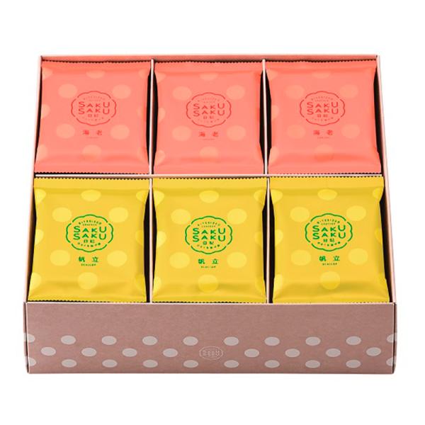 明治22年創業「坂角総本舖」。小粋な揚げ煎「海老」と「帆立」のふたつの味わいをひと箱に。手土産や贈り物に最適です。【商品内容】海老、帆立　各15袋【箱サイズ】301×317×108mm【消費期限】製造日から60日【特定原材料】小麦,えび