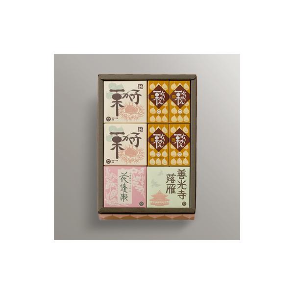 本物の味を食べきりサイズでお届け。ひとくちタイプの「栗ようかん」と「栗かの子」に、小箱に入った「善光寺落雁」と「花逢瀬」を加えた詰合せは、贈る方の気持ちを伝える確かな品としてご進物にご利用いただいております。原材料栗ようかん：砂糖（国内製造...