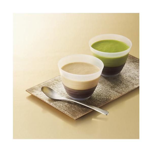 洋のスイーツと和素材の甘美な出合い。繊細な感性が息づく味わい。宇治抹茶と西尾抹茶をブレンドした色・香り・苦みが生きる抹茶ぷりん。すっきりとした味わいで香ばしい風味が特徴的なほうじ茶ぷりん。どちらもみずみずしい食感の水羊羹と合わせました。※お...
