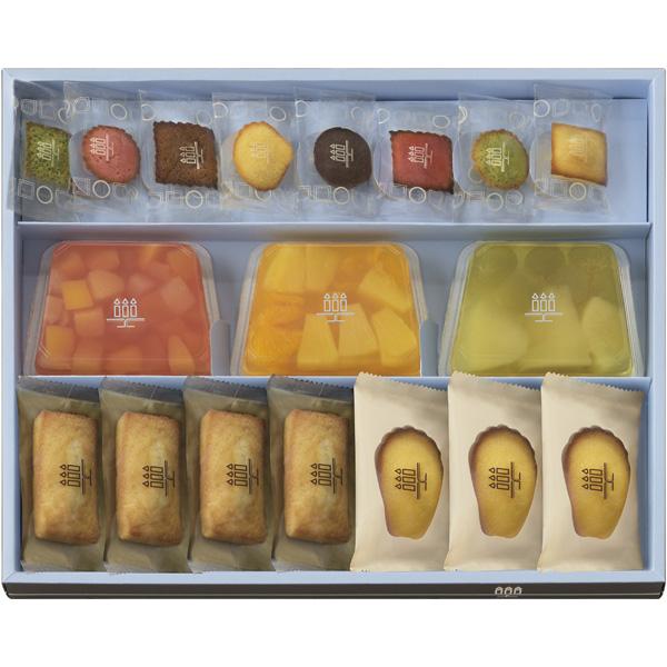 夏にぴったりなごろっと果肉たっぷりのフルーツゼリーと、自慢の焼き菓子が入った華やかな詰合せです。【セット内容】フィナンシェ×４、マドレーヌ×３、プティ・ガトー・アソルティ×８、テリーヌ・ドゥ・フリュイ（パイン＆みかん、アップル＆イエローピー...